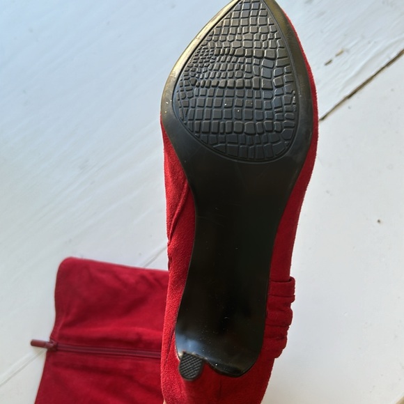 Anastasia | Shoes | Red High Heel Boots Faux Suede Size 8 About A 3 ...